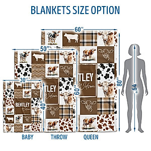 Cow Baby Blankets, Baby Western Stuff, Cowboy Baby Blanket with Name, Personalized Baby Blankets for Boys Girls, Custom Name Baby Blankets, Cow Prints Swaddle Blanket for Crib Stroller Travel Bed