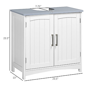 kleankin Pedestal Sink Storage Cabinet, Under Sink Cabinet with Double Doors, Modern Bathroom Vanity Cabinet with Adjustable Shelves, White