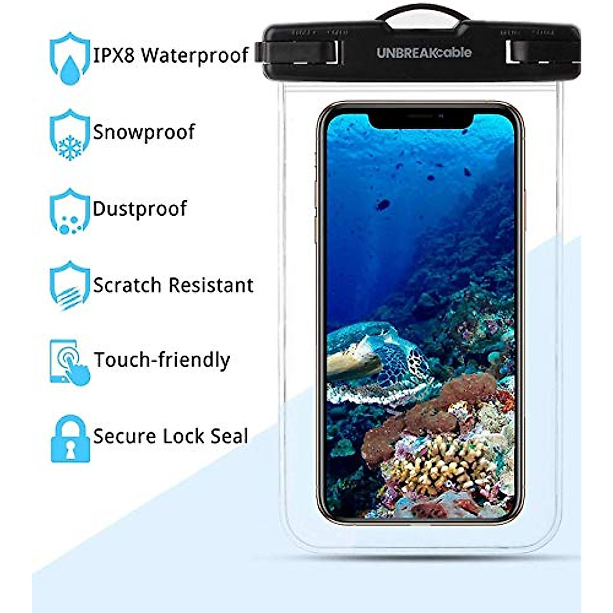 UNBREAKcable Waterproof Underwater Mobile Phone Case - [Pack of 2] 7.0 Inch IPX8 Waterproof Mobile Phone Case for Swimming, Bathing for iPhone 14 13 12 11 Pro Max Mini, XS X XR SE 8 7 6 Samsung & More