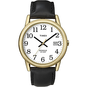 Timex T2H291 Men's Indiglo Easy Reader Gold Tone White Dial Leather Band Analog Watch