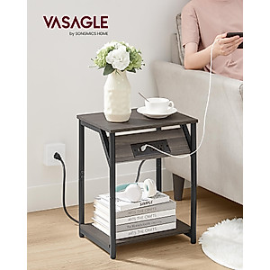 VASAGLE End Table with Charging Station, Set of 2, Small Side Tables for Living Room, Bedroom, Nightstand with Outlets and USB Ports, Bedside Table with Storage Shelf, Chestnut Brown and Black
