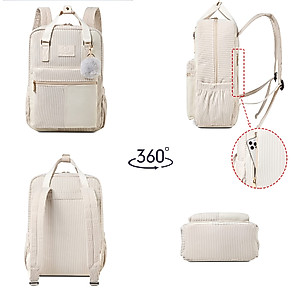 Makukke Laptop Backpack for Women - Corduroy Water Resistant School Bookbag with 15-Inch Laptop Sleeve Daypack for Travel School Work