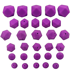 Alenybeby 50pcs DIY Silicone Pearl Beads Set 14/17mm Hexagon Icosahedron 12/15mm Round Beads for Keychain Mom Craft Necklace Jewelry Making