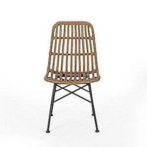 Great Deal Furniture Yilia Outdoor Wicker Dining Chair (Set of 2), Light Brown and Black