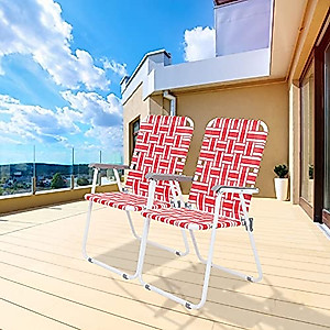 Set of 2 Patio Lawn Webbed Folding Chairs, Outdoor Beach Chair Portable Camping Chair, Webbed Folding Chair for Yard, Garden,Red