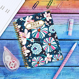 2024 Daily Planner with Stickers - 8.66"×6.2" January 2024 - December 2024 Happy Planners with Tabs, Twin Wire Spiral Binding Thick Paper Weekly and Monthly Academic Agenda Daily Notebook Pattern L