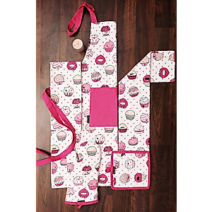 AMOUR INFINI Oven Mitts Set of 1 - Non-Slip Oven Mitts for BBQ, Cooking, Grilling, Baking - Heat Resistant Oven Gloves Quilted Liner with Hanging Loop (Valentine Cup Cake - 7x13 Inches)