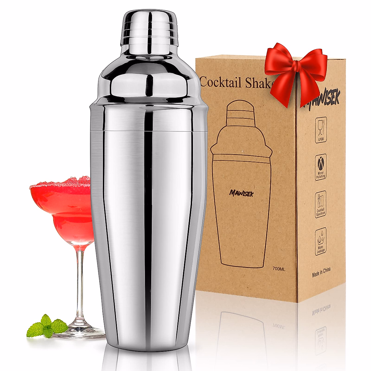 Cocktail Shaker 25oz Martini Shaker Bar Shaker Drink Shaker Bar tools with Built-In Strainer for Bartender, Professional 18/8 Stainless Steel Margarita Mixer for Mixed Drinks