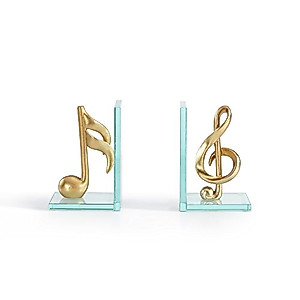 Danya B. DS840 Decorative Gold Musical Notes Glass Bookends for Musicians and Music Lovers