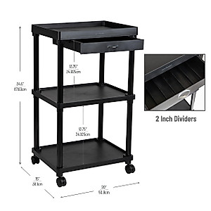 Mind Reader All Purpose Rolling Cart, Printer Cart, Utility Cart, Kitchen Cart, Coffee Cart, Microwave Cart, Bathroom Cart, 3 Tier, Black with Free Condiment Organizer