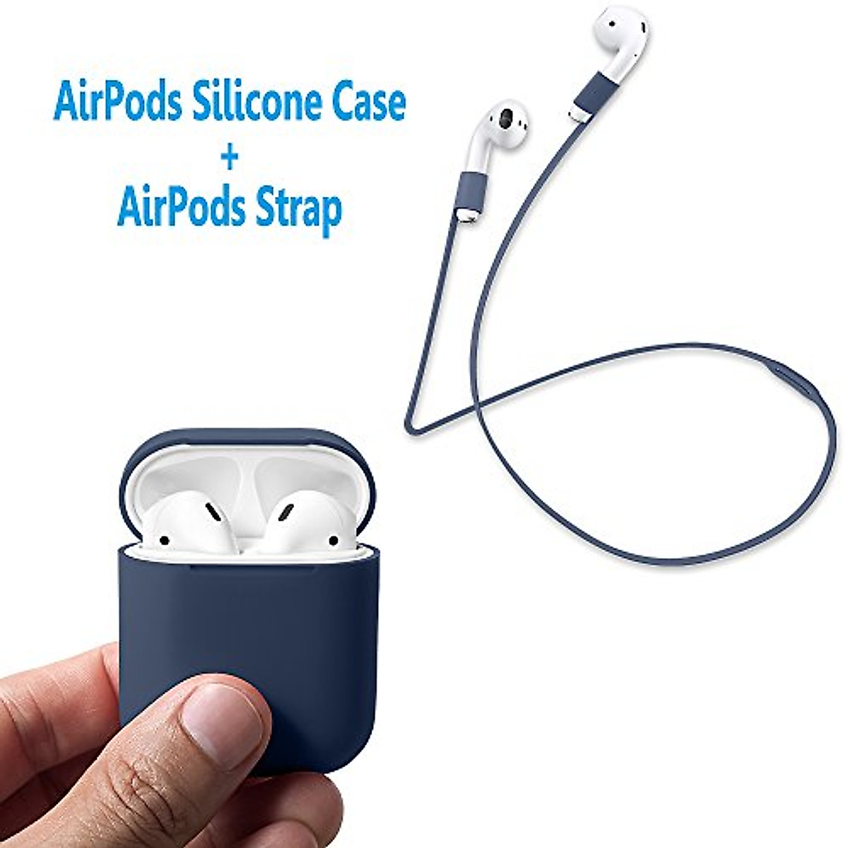AirPods Case Protective, FRTMA AirPods Silicone Skin Case with Sport Strap for Apple AirPods (Midnight Blue)