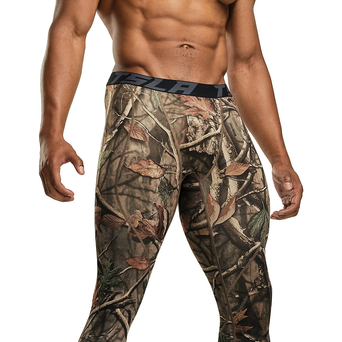 TSLA Men's Thermal Compression Pants, Athletic Sports Leggings & Running Tights, Wintergear Base Layer Bottoms, Heatlock Athletic Print Hunting Camo, Small