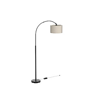 Dimmable Floor Lamp, Arc Floor Lamp with Dimmer, Black Standing Lamp with Adjustable Hanging Shade, Over Couch Tall Reading Light, Modern Pole Lamp for Living Room Bedroom, 8W LED Bulb Included