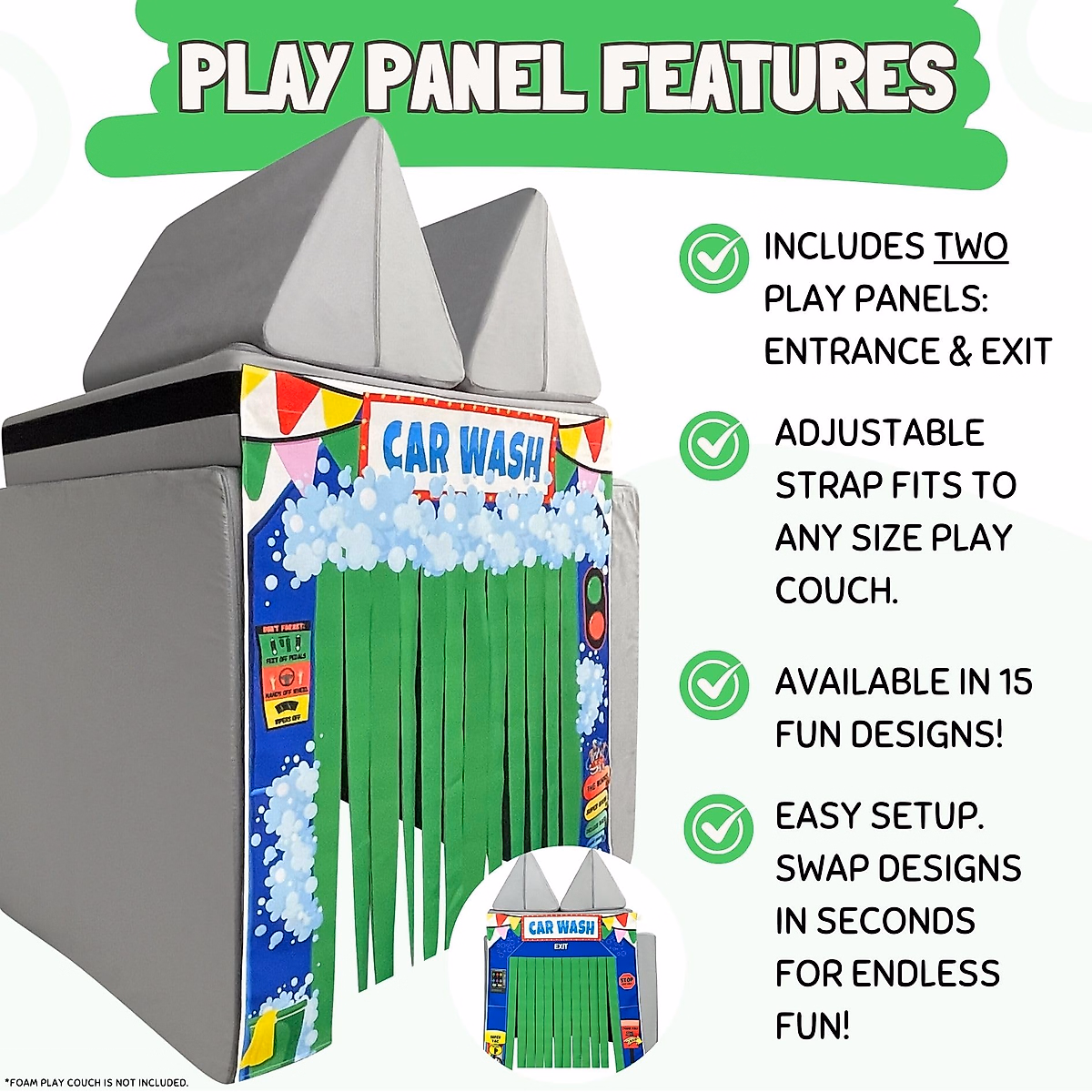 Couch Swag Play Panel for Childrens Foam Sofa Kids Couch (Car Wash)