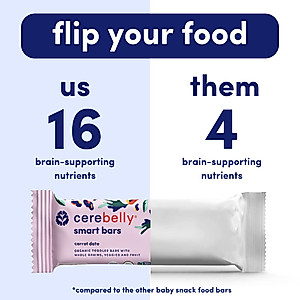 Cerebelly Toddler Snack Bars – Organic Carrot Date Smart Bars (Pack of 5), Healthy & Organic Whole Grain Bars with Veggies & Fruit, 16 Brain-supporting Nutrients from Superfoods, Nut Free, No Added Sugar, Made with Gluten Free Ingredients