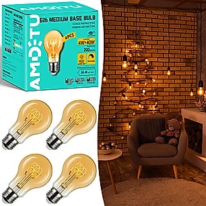 Orange Edison LED Bulb E26 Base 40 Watt Christmas Vintage Dimmable Incandescent Light A19 Soft Yellow Warm Amber Glow Perfect for Rustic Decor and Antique Style Lighting