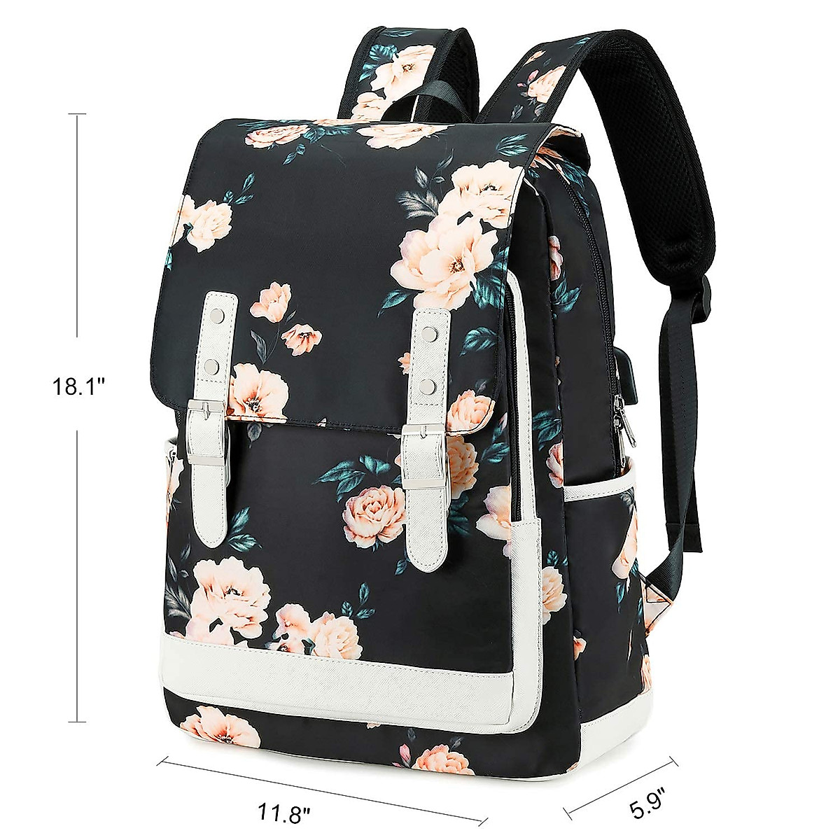 LEDAOU School Backpack for Teen Girls Laptop Backpacks 15.6 inch Floral Daypack Women Bookbag School Bag for College Travel (Floral Black)