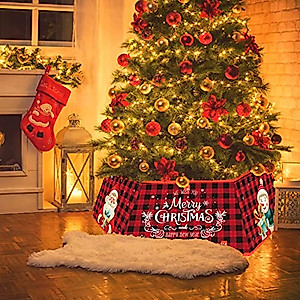 DmHirmg Christmas Tree Collar,Red and Black Christmas Tree Collar for Artificial Trees,Hexagonal Base Tree Skirt with 6 Different Patterns for Christmas Decorations Holiday Party