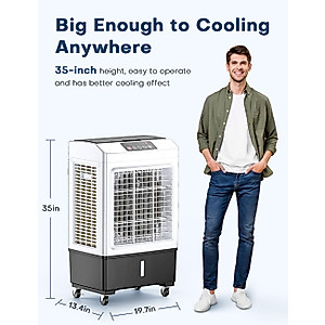 BALKO Evaporative Air Cooler, 2100CFM Windowless Air Conditioner w/7H Timer & Remote, 7H Timer & Remote, Portable for Room Garage Patio Black