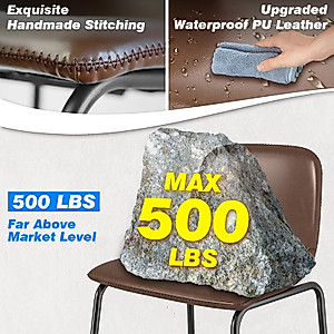 Rfiver Pu Faux Leather Bar Stools Set of 2, Industrial Pub Barstools with Back and Footrest, Modern Armless Bar Height Stool Chairs (Brown, 24" Counter Chair x2)