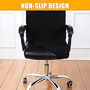 smiry Stretch Printed Computer Office Chair Covers, Soft Fit Universal Desk Rotating Chair Slipcovers, Removable Washable Anti-Dust Spandex Chair Protector Cover with Zipper (Large, Black)