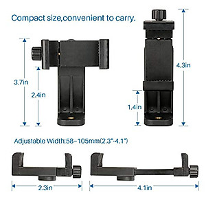 ORIbox Phone Tripod Stand Adapter Cell Phone Holder Mount Adapter, Fits iPhone, Samsung, and All Phones, Rotates Vertical and Horizontal, Adjustable Clamp