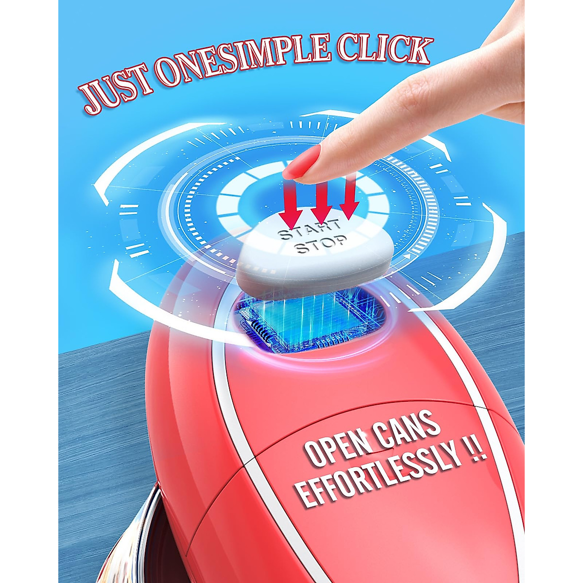 Electric Can Opener, Hand Free Can Opener Easy Open Any Can Sizes with Smooth Edge, Food-Safe Portable Battery Operated Electric Can Openers (Red)