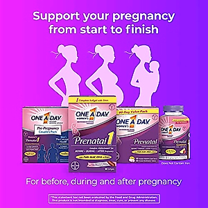 ONE A DAY Women's Prenatal 1 Multivitamin including Vitamins A, C, D, B6, B12, Iron, Omega-3 DHA & more - Supplement for Before, During, & Post Pregnancy, 30 Ct (Pack of 1)(Packaging May Vary)