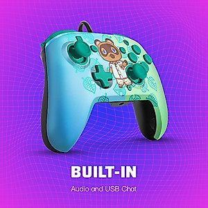 PDP REMATCH Enhanced Wired Nintendo Switch Pro Controller, Switch Lite/OLED Compatible (Animal Crossing Tom Nook - Blue/Green)