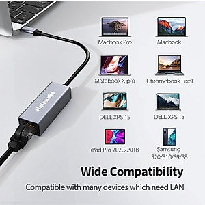 USB C to Ethernet Adapter, sininkoko Driver Free USB C to 100/1000 Gigabit Ethernet LAN Network Adapter,Compatible for MacBook Pro , MacBook Air, iPad Pro, Dell XPS and More