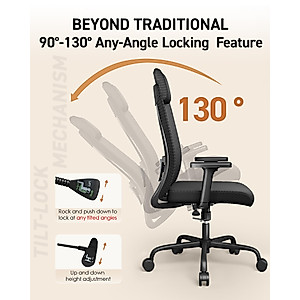 CAPOT Office Chairs with Headrest & Lumbar Support, High Back Office Chair for Neck Pain, Desk Chair with Infinite Angle Locking 90°-130°, Big and Tall Ergonomic Office Chair