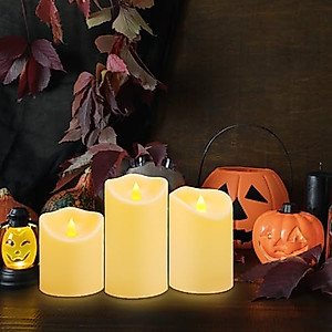 Enido Flameless Candles Waterproof Outdoor Candles Battery Operated Candles with Remote Cycling 24 Hours Timer (D: 3.25" x H: 4" 5" 6") LED Candles Plastic Pack of 3 Large Pillar Candles