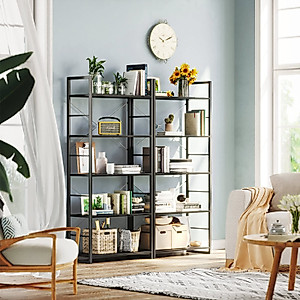 ODK 5 Tier Bookshelf, Industrial Open Bookcase Storage Organizer, Modern Tall Book Shelf for Bedroom, Living Room and Home Office, Black