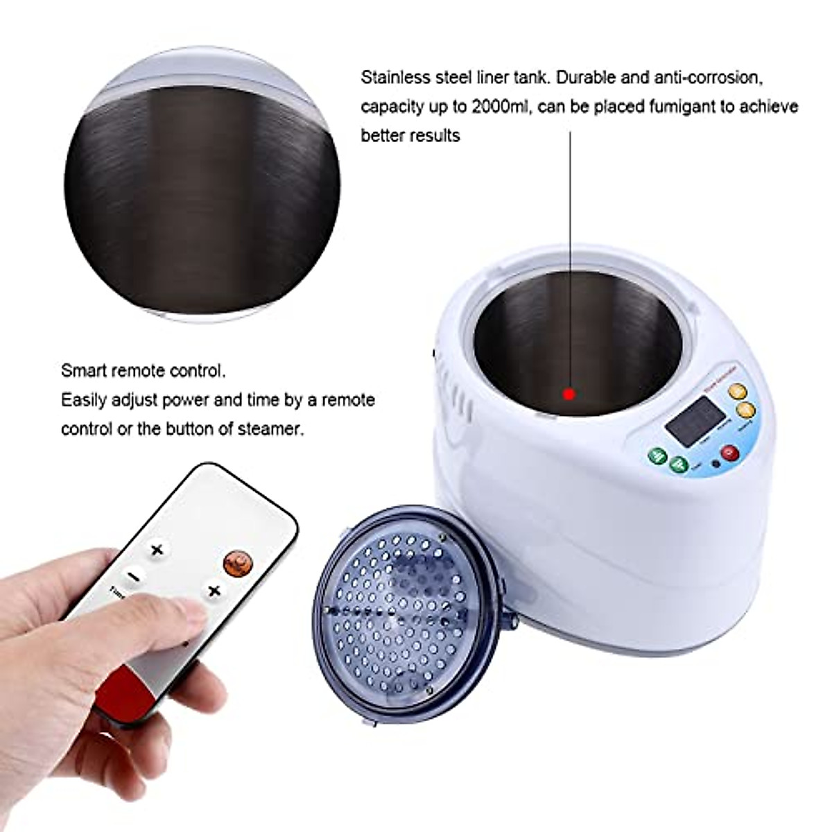 Ejoyous 2L Sauna Steamer Portable Sauna Steam Generator Home Spa Fumigation Machine Stainless Steel Therapy Steamer Pot with Remote Control for Body Relaxation(110V)