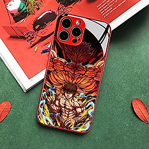 HEMINJYJEF Japanese Anime Protective Anti-Drop Color Shell Manga Pattern Covers Tempered Glass Multicolor Soft Silicone Phone Case (Metal Red, Baki and Yujiro,for iPhone 14 Pro Max)