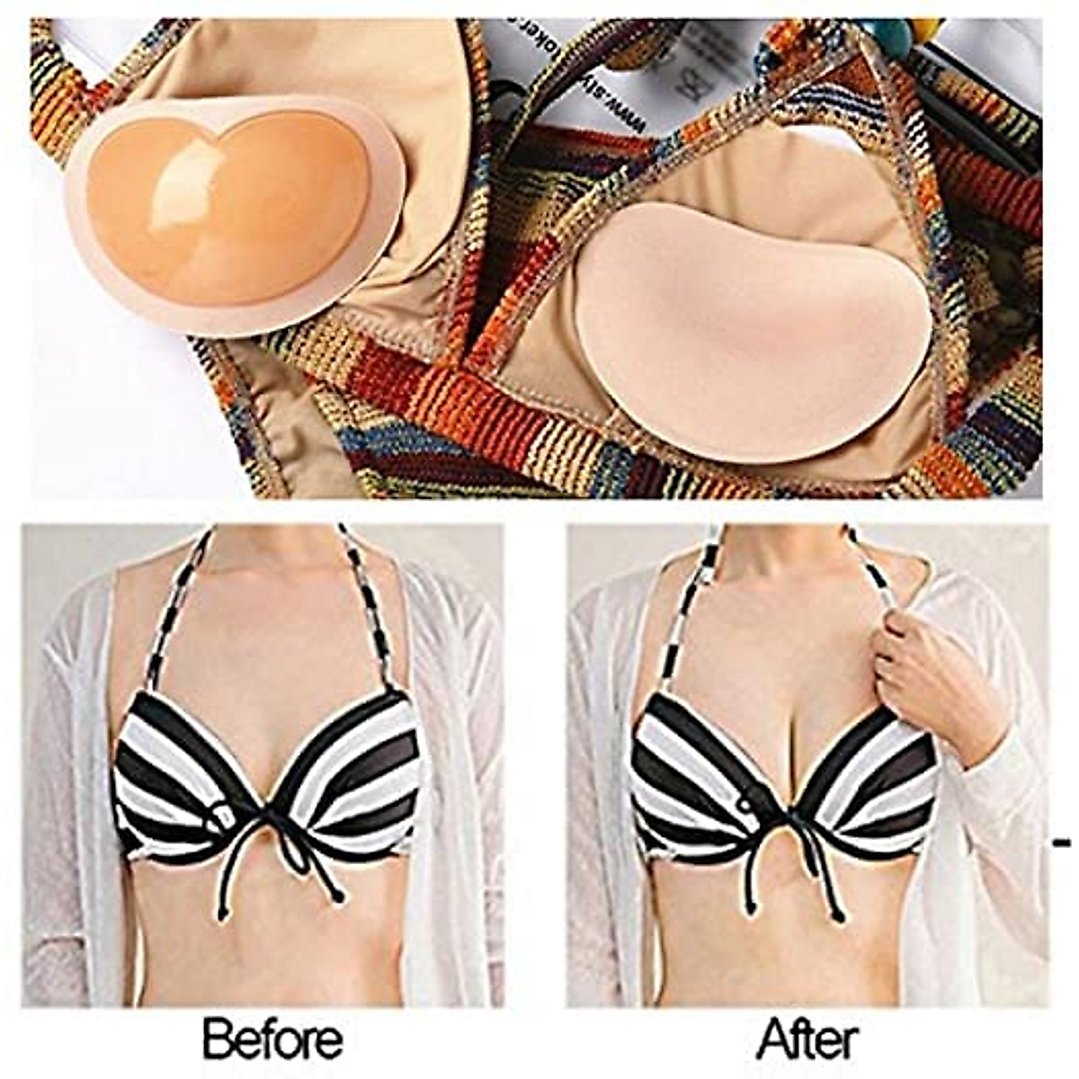 Silicone Bra Inserts Pads Self-Adhesive Bra Enhancer Breathable Push Up Bra Pads Lift Breast Pads (Beige - 3 pairs)