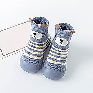 Lykmera Infant Boys Girls Animal Cartoon Socks Shoes Toddler Fleece Warm The Floor Socks Non Slip Prewalker Shoes Socks (Light Blue, 18-24 Months)