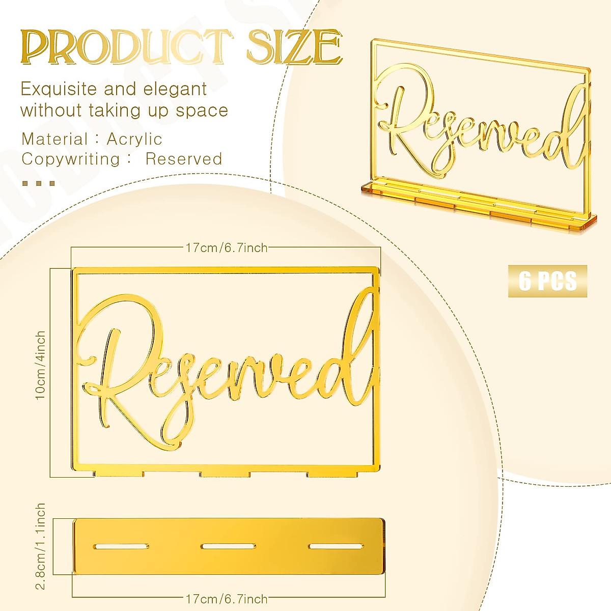 Yalikop 6 Pieces Acrylic Reserved Table Sign Wedding Signs Reserved Signs for Tables Acrylic Standing Reserved Wedding Signs for Wedding Seating Reservation Restaurant Business Office (Gold)