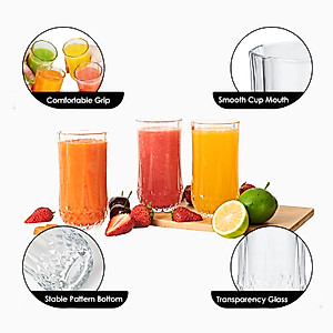 kuujojo Highball Drinking Glasses Set of 12, Clear Cocktail Glasses, 11 Ounce Cups,Elegant and Durable Tall Bar Glassware Sets for Water, Juice, Beer, Glass Cups Set with Shockproof Package