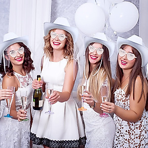 Coume 18 Pcs Cowboy Hat with Heart Sunglasses and Paisley Bandanas Western Cowgirl Hat for Halloween Cosplay Costume(White,Simple Style)