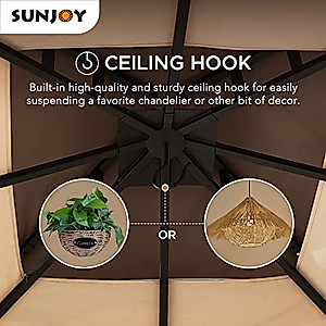 Sunjoy 9.5 ft. x 9.5 ft. Gazebo with 2-Tier Canopy Roof, Steel Frame Soft top Gazebo with Ceiling Hook and Mosquito Netting, Tan and Brown