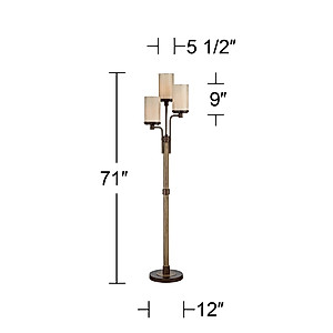 Franklin Iron Works Astoria Rustic Farmhouse Industrial Standing Floor Lamp Tree 3-Light 71" Tall Bronze Faux Wood Faux Tea Alabaster Glass for Living Room Reading House Bedroom Home Office