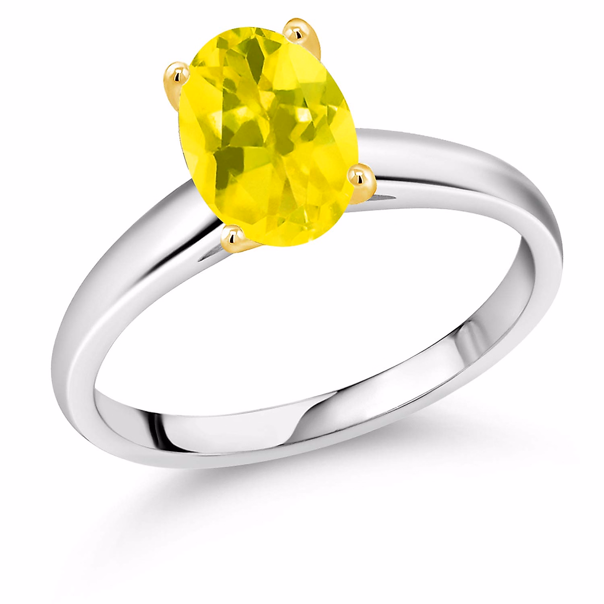 Gem Stone King 925 Silver and 10K Yellow Gold Canary Mystic Topaz Solitaire Engagement Ring For Women | 2.00 Cttw | Oval 9X7MM | Gemstone November Birthstone | Size 6