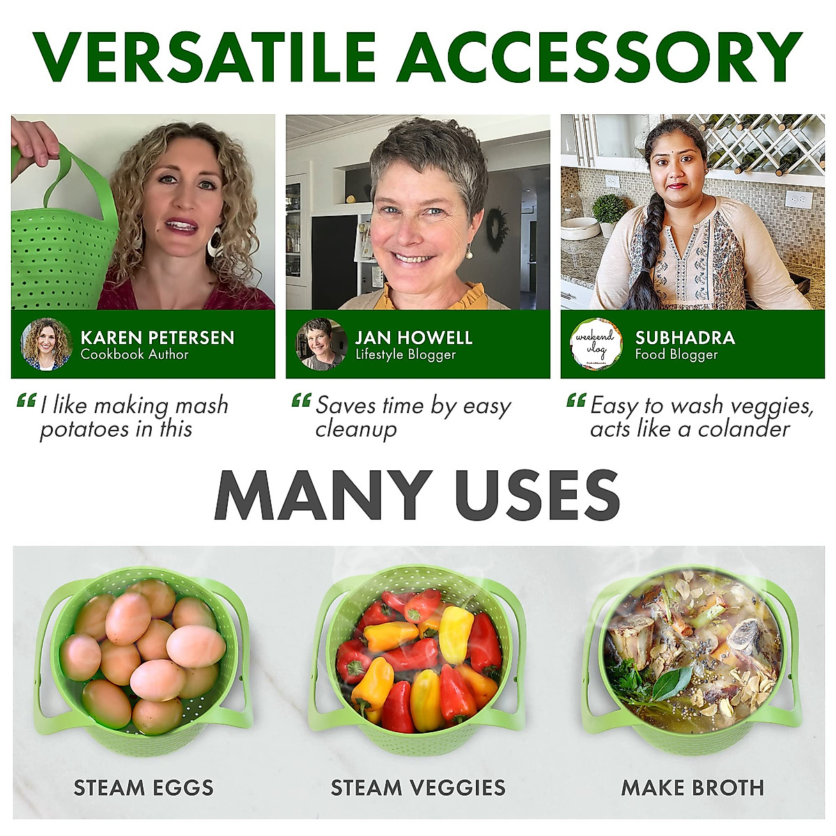 Avokado Silicone Steamer Basket for 6qt Instant Pot [3qt, 8qt avail], Ninja Foodi, Other Pressure Cookers - 100% Food Safe, BPA-Free, Dishwasher Safe Collapsible Vegetable Steamer Basket & Strainer