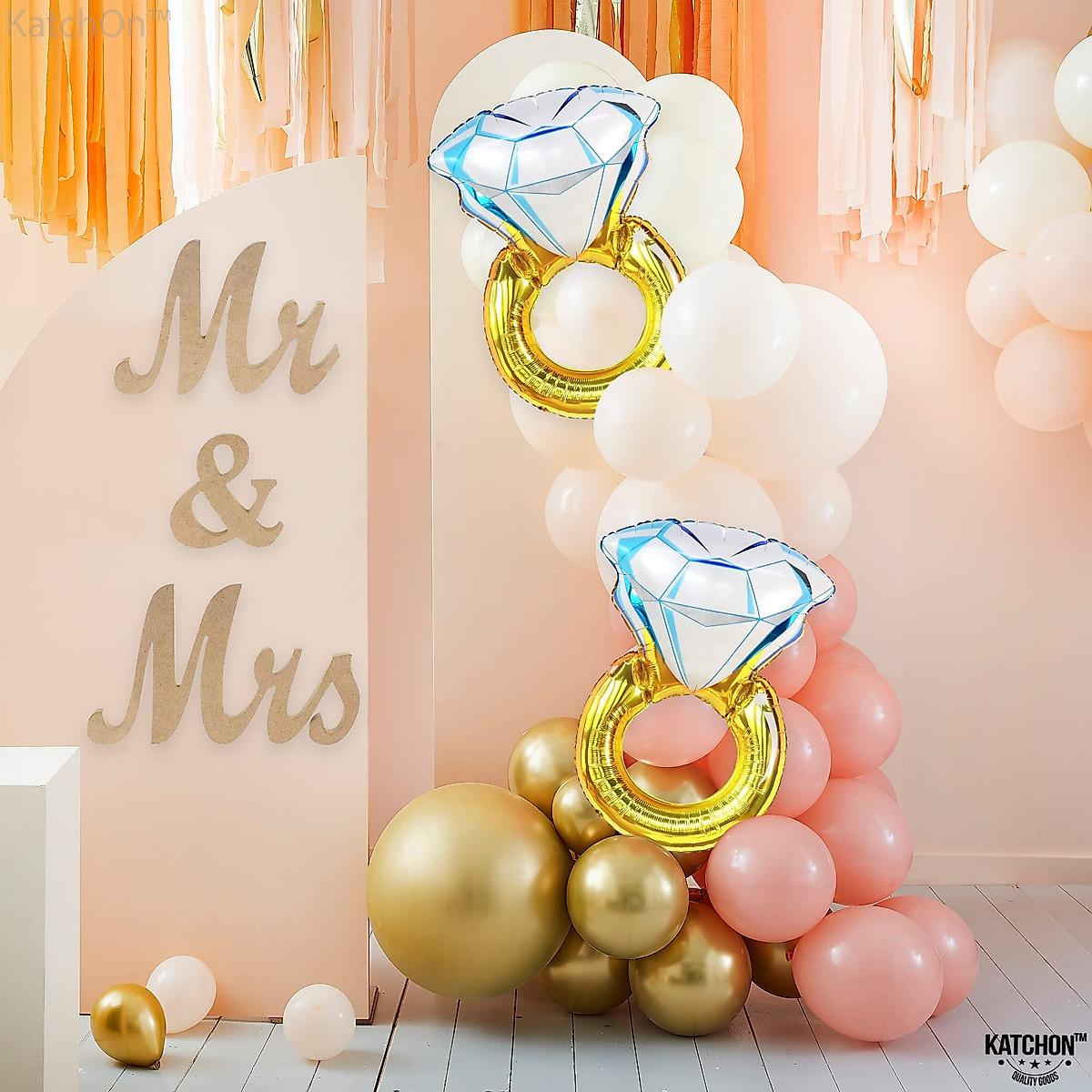 KatchOn, Huge Diamond Ring Balloon - 26 Inch, 2 Pieces | Engagement Ring Balloon for Bridal Shower Decorations | Bachelorette Party Decorations | Diamond Balloons for Engagement Party Decorations