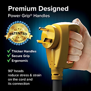 Camco Power Grip 25-Ft 30 Amp RV Extension Cord - Rated for 125V / 3,750W - Features Heavy Duty 10-Gauge Copper Wire for Superior Conductivity & Coated w/Heat-Resilient PVC (55191)