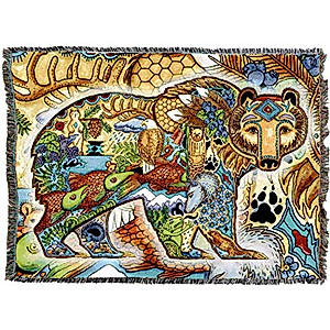 Pure Country Weavers Grizzly Bear Blanket - Animal Spirits Totem by Sue Coccia - Gift Tapestry Throw Woven from Cotton - Made in The USA (72x54)