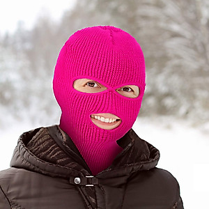2 Pieces 3-Hole Ski Mask Knitted Face Cover Winter Balaclava Full Face Mask for Winter Outdoor Sports (Pink, Rose Red)