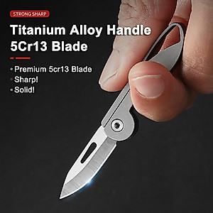 Joycube Titanium Alloy Small Keychain Knife, Mini Folding Pocket Knife, EDC Box Cutter, Gift for Women and Men (Titanium Alloy Handle/5Cr13 Steel Blade)