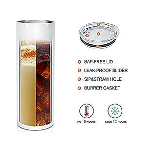 AGH 2 Pack Sublimation Tumbler Blank 20 OZ Straight Skinny Tumbler with Straw, Stainless Steel Double Wall Insulated Tumbler for Tumbler Press Machine